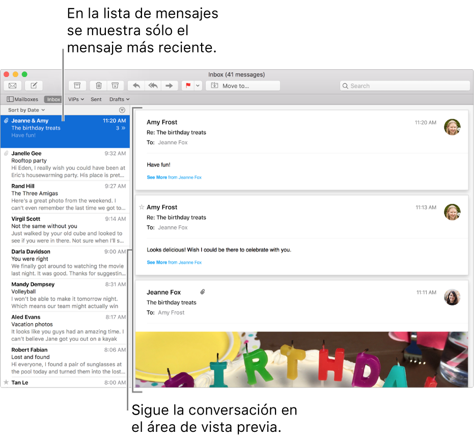 Ver correos como conversaciones en Mail en la Mac - Soporte técnico de ...