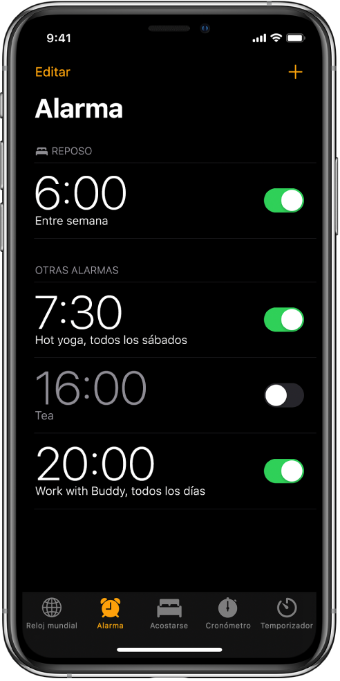 Programar una alarma o un horario para dormir en el iPhone - Soporte ...