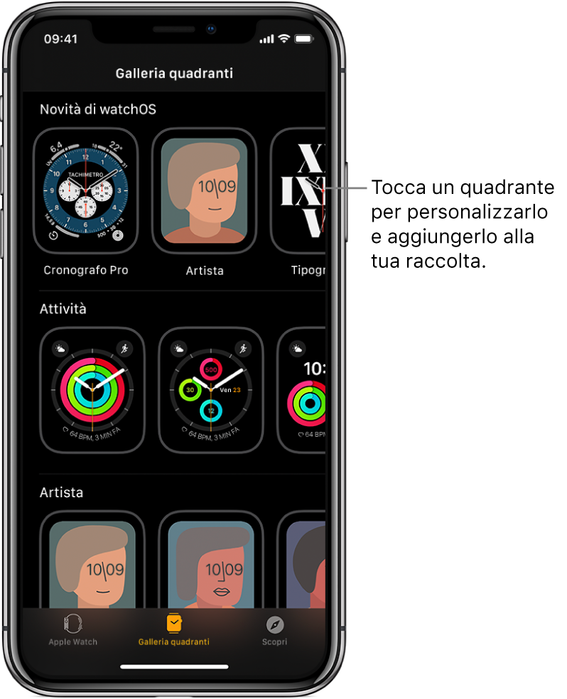 Esplorare la galleria di quadranti su Apple Watch - Supporto Apple