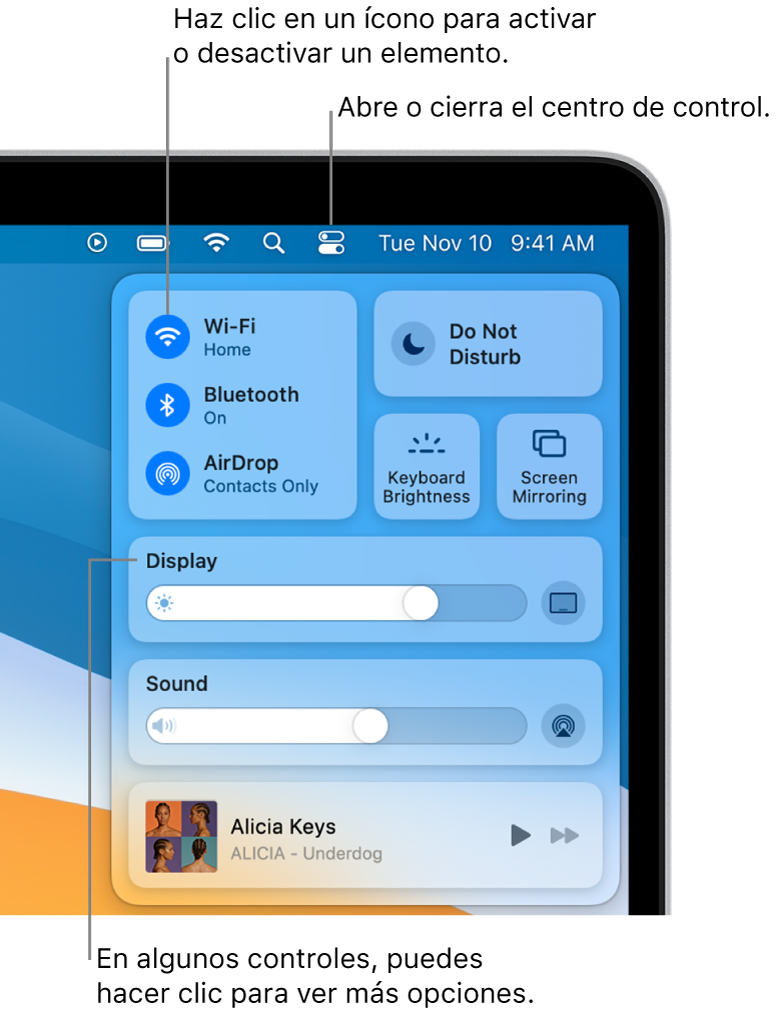 Usar el centro de control en la Mac - Soporte técnico de Apple