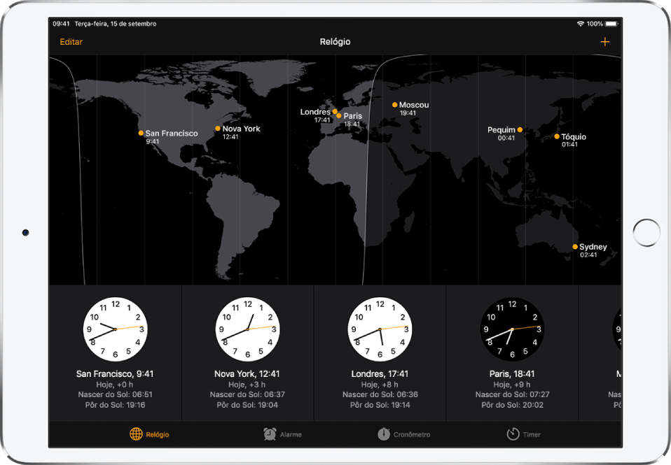 Veja a hora em cidades do mundo todo no iPad - Suporte da Apple