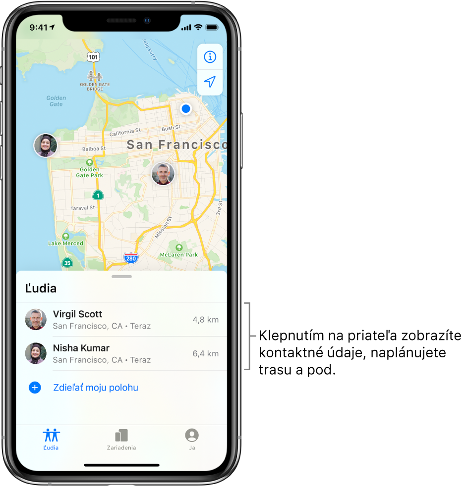 Zobrazenie polohy priateľa na mape v apke Nájsť na iPhone - Apple Support