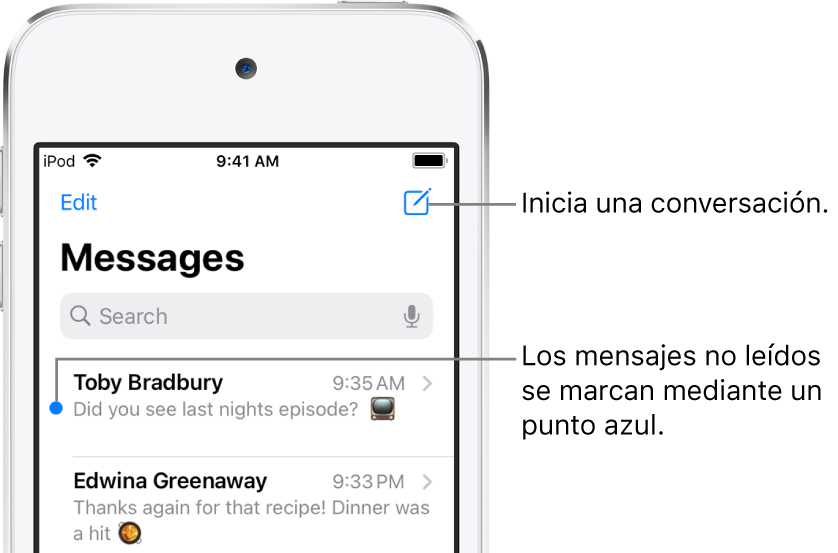 Enviar y recibir mensajes de texto en el iPod touch - Soporte técnico ...