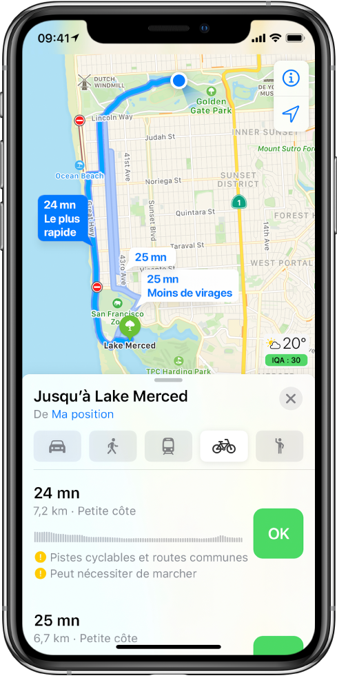 Obtenir un itinéraire à vélo depuis la position actuelle dans Plans sur ...