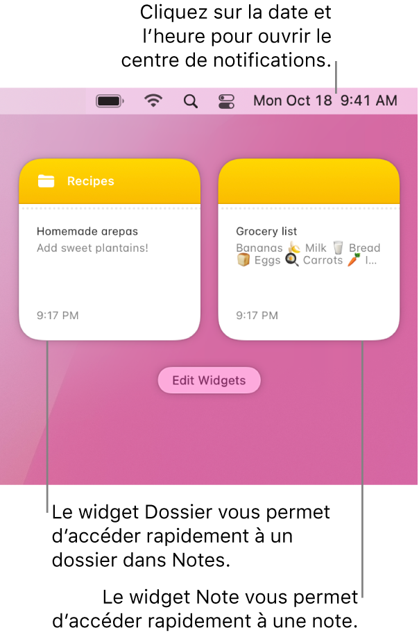 Utiliser les widgets Notes dans le centre de notifications sur Mac ...