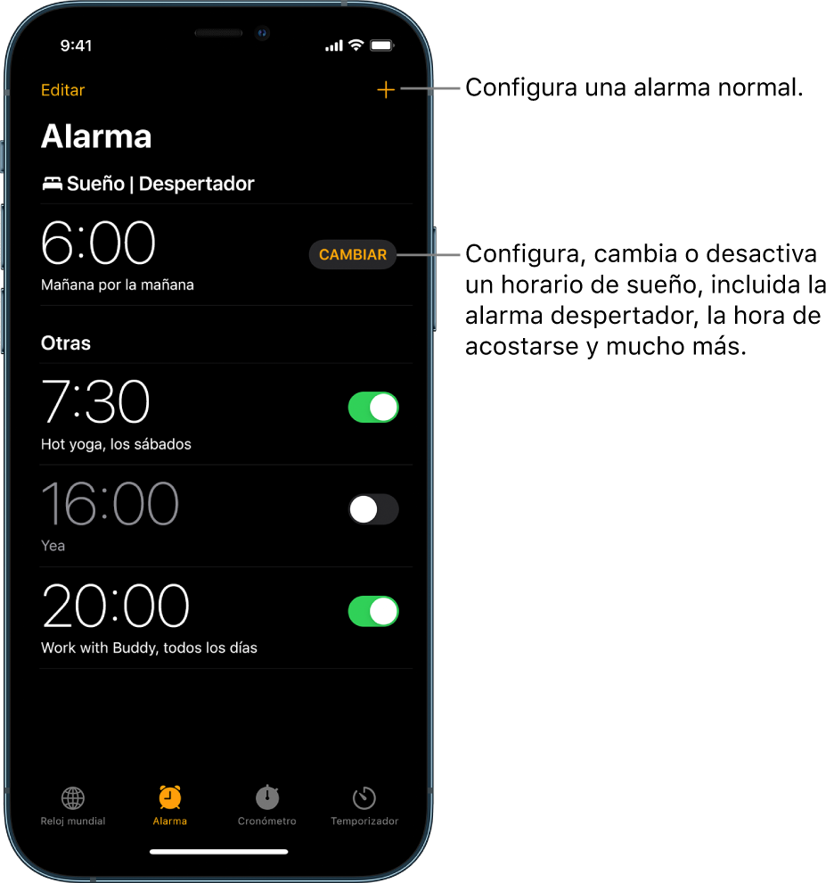 Configurar una alarma en el iPhone - Soporte técnico de Apple (ES)