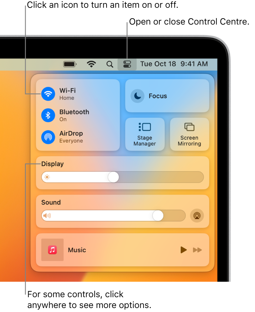 Use Control Centre on Mac – Apple Support (AU)