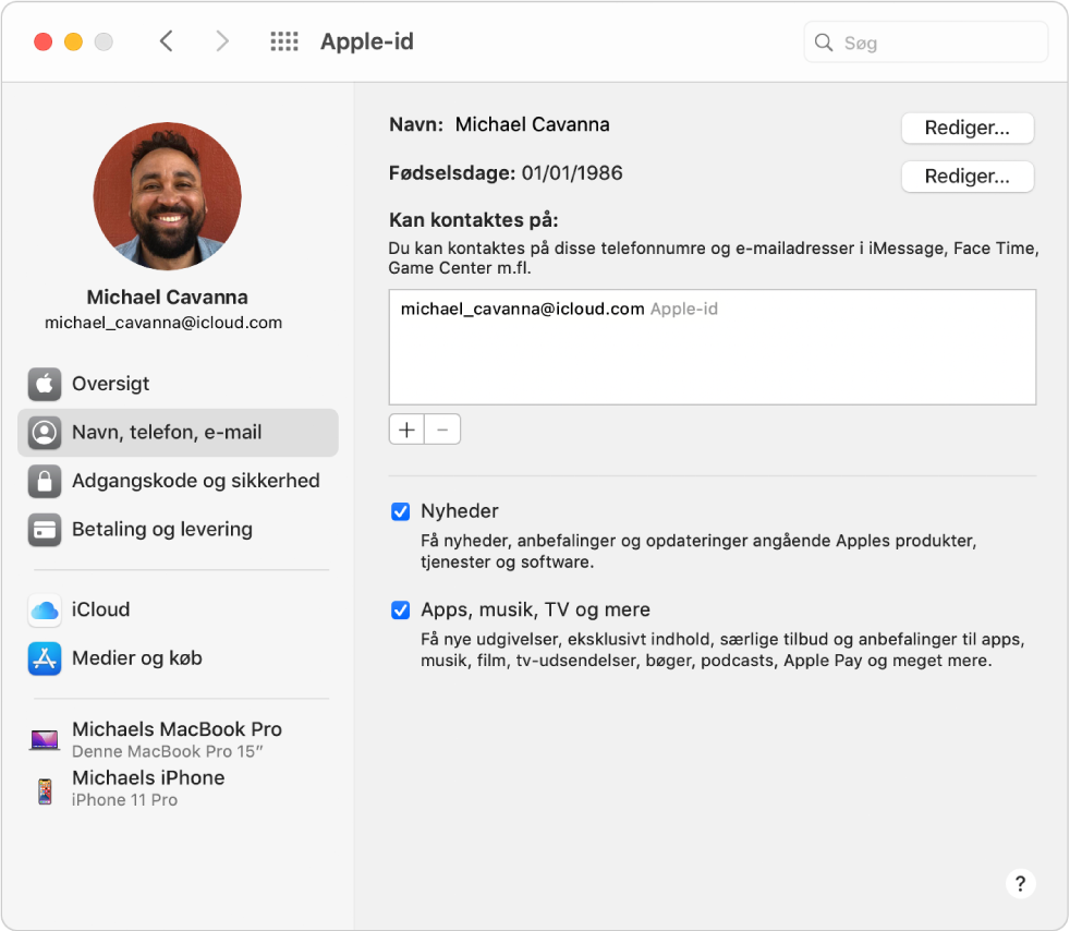 Indstil navn, telefon og e-mailoplysninger til dit Apple-id på Mac ...