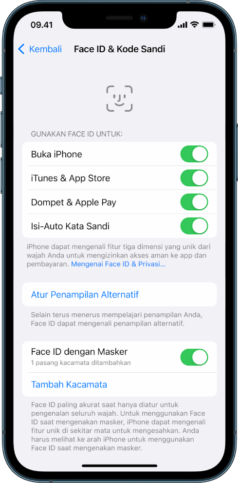 Mengamankan iPhone atau iPad Anda dengan Face ID - Apple Support (ID)