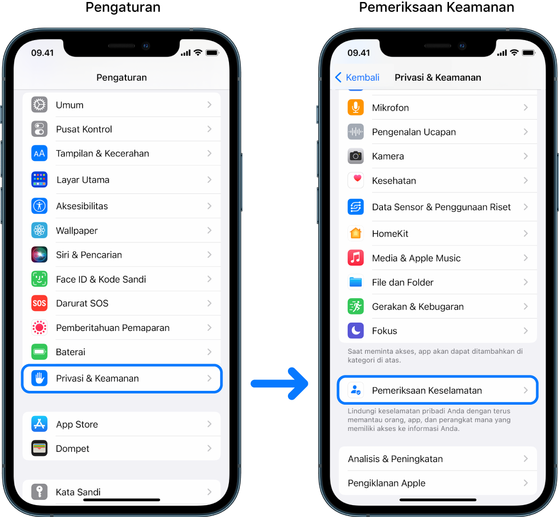 Cara kerja Pemeriksaan Keselamatan di iPhone untuk menjaga Anda tetap aman - Apple Support (ID)