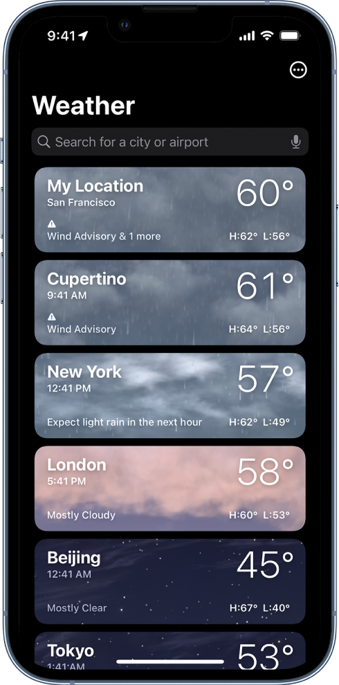 Check the weather in other locations on iPhone - Apple Support (OM)