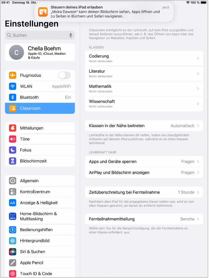 Einrichten von mit Apple School Manager erstellten Klassen in der App ...