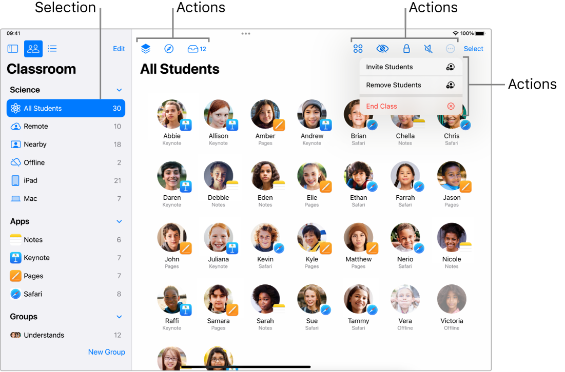Use actions to guide learning in Classroom – Apple Support (UK)