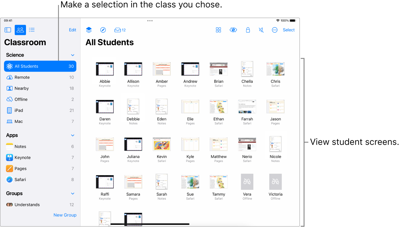 View and lock students’ screens in Classroom – Apple Support (UK)