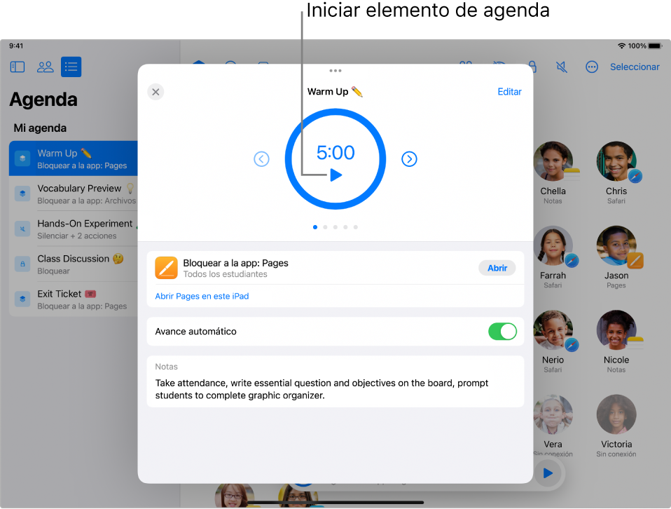 Crear agendas de clase en Aula - Soporte técnico de Apple