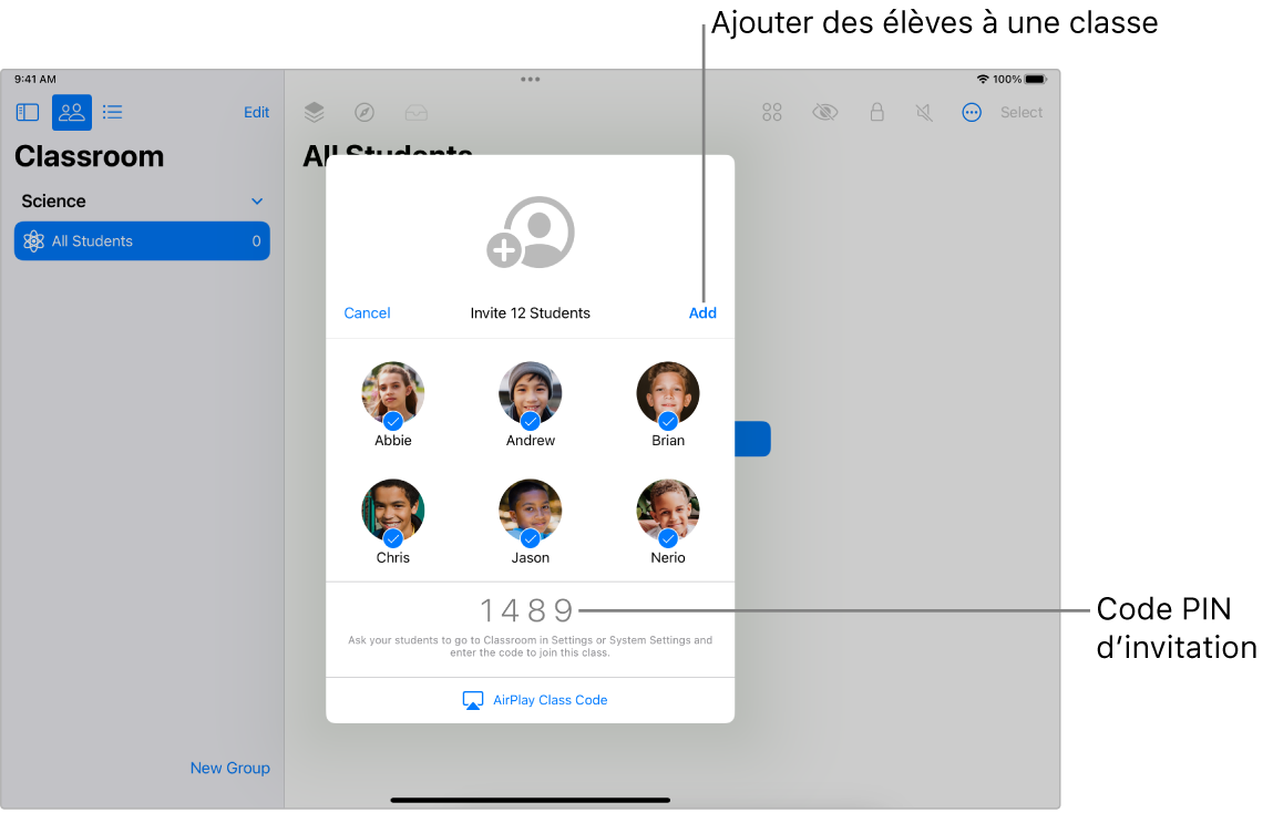 Créer des classes à proximité non gérées dans En classe - Assistance Apple (GQ)