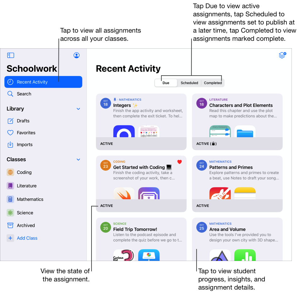 About classes, assignments and students in Classwork – Apple Support (AU)
