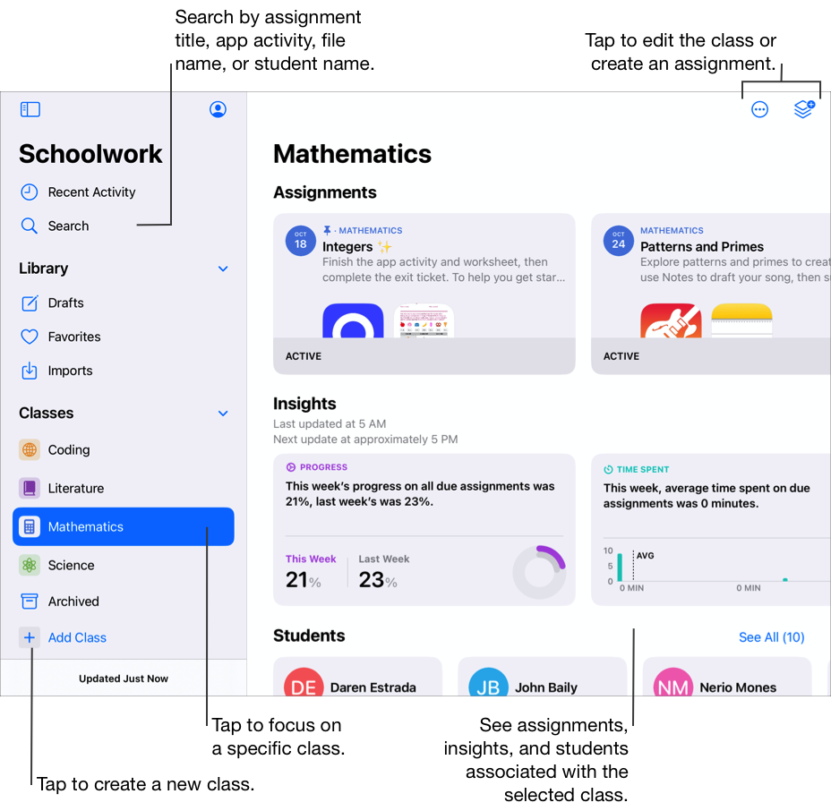 Informazioni su classi, compiti e studenti in Schoolwork - Supporto ...