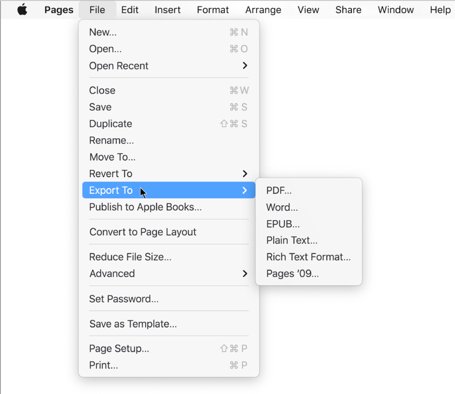 Export To Word PDF Or Another File Format In Pages On Mac Apple 