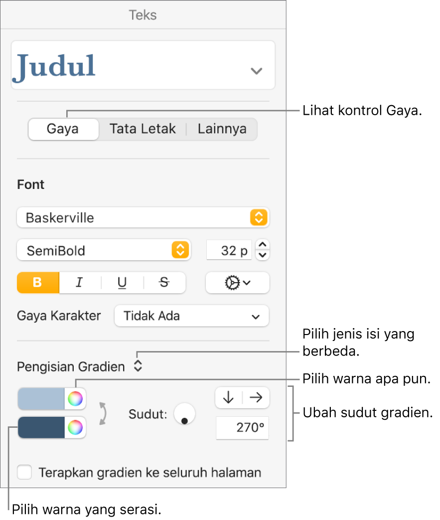 Mengubah warna teks atau menambahkan gradien di Pages di Mac - Apple ...