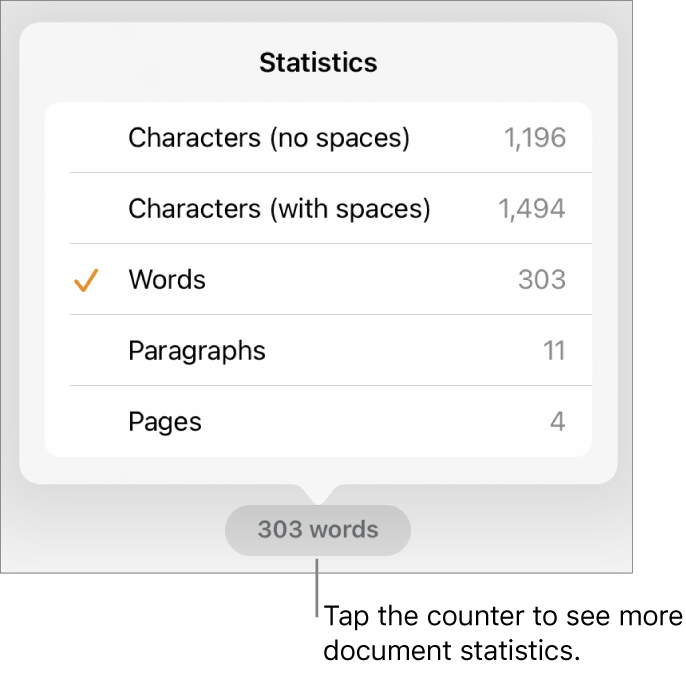 Show word count and other statistics in Pages on iPad - Apple Support