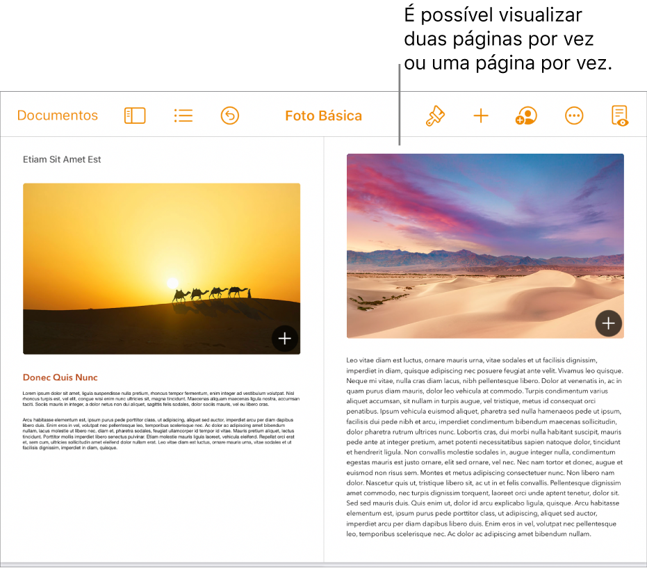 Configurar páginas lado a lado em documentos do Pages no iPad - Suporte ...