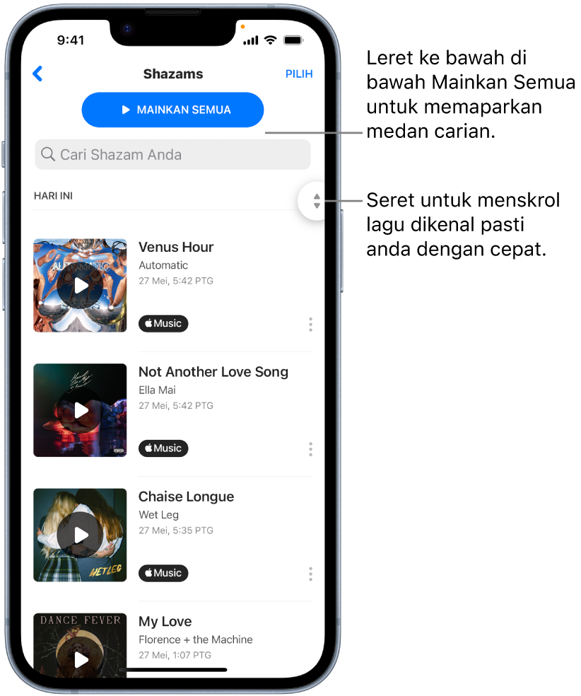 Dengar lagu, lihat lirik dan tonton video muzik - Apple Support (MY)