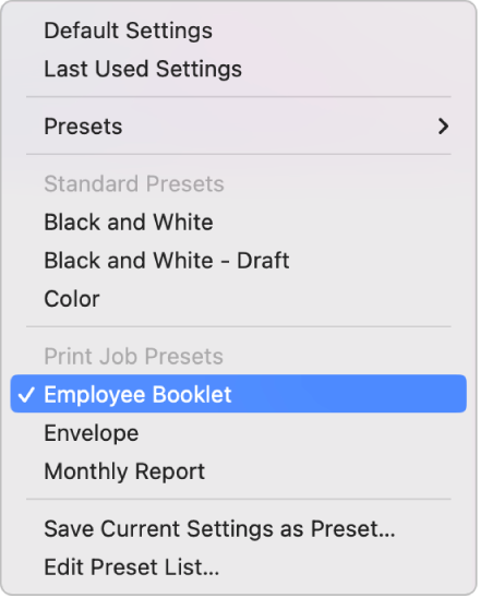 Save frequently used print settings for routine printing on Mac - Apple ...