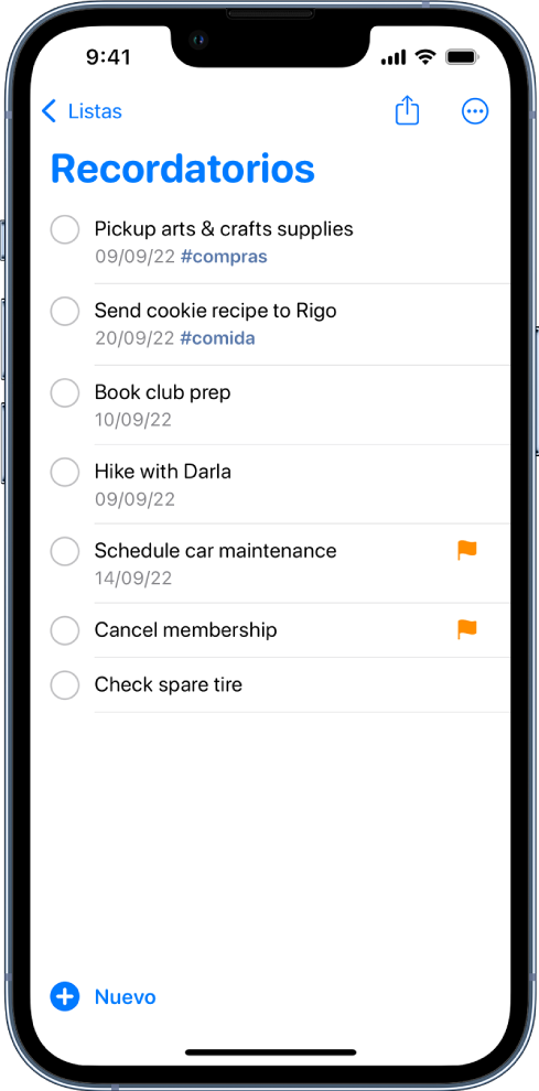 Agregar elementos a una lista en Recordatorios en el iPhone - Soporte técnico de Apple (MX)