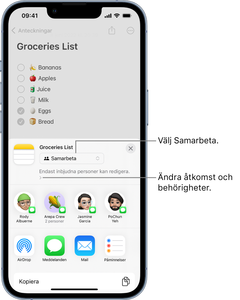 Samarbeta på projekt med Meddelanden på iPhone - Apple-support (SE)