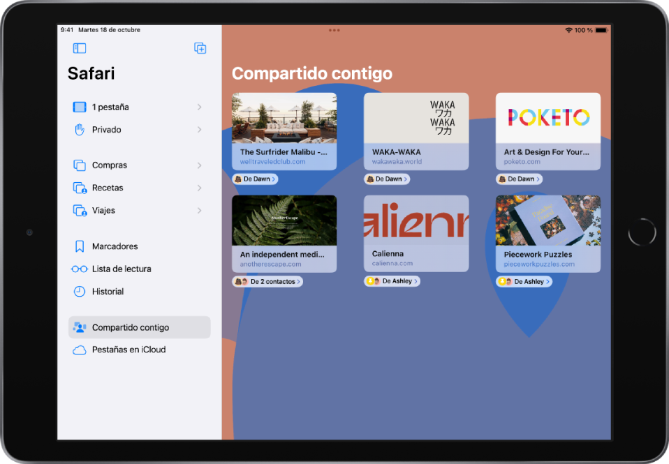 Buscar enlaces compartidos contigo en la app Safari en el iPad ...