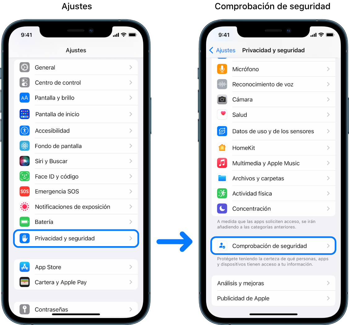 Cómo te protege “Comprobación de seguridad” en el iPhone - Soporte técnico de Apple (ES)