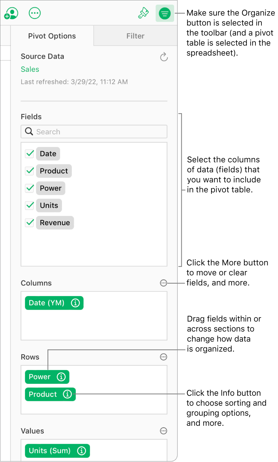 Add And Arrange Pivot Table Data In Numbers For I Apple Support