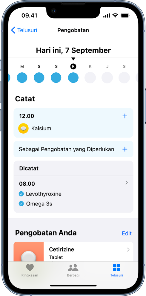 Melacak pengobatan Anda di Kesehatan di iPhone - Apple Support (ID)