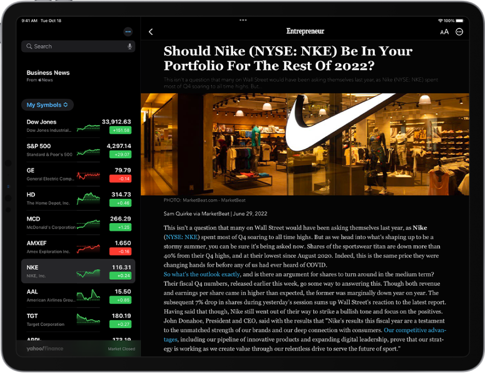 Read business news in Stocks on iPad – Apple Support (AU)