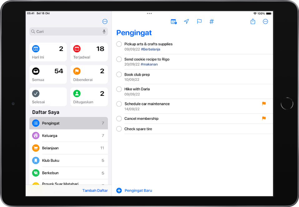 Mengedit dan mengelola daftar di Pengingat di iPad - Apple Support (ID)