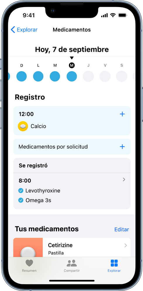 Hacer un seguimiento de los medicamentos en Salud en el iPhone ...