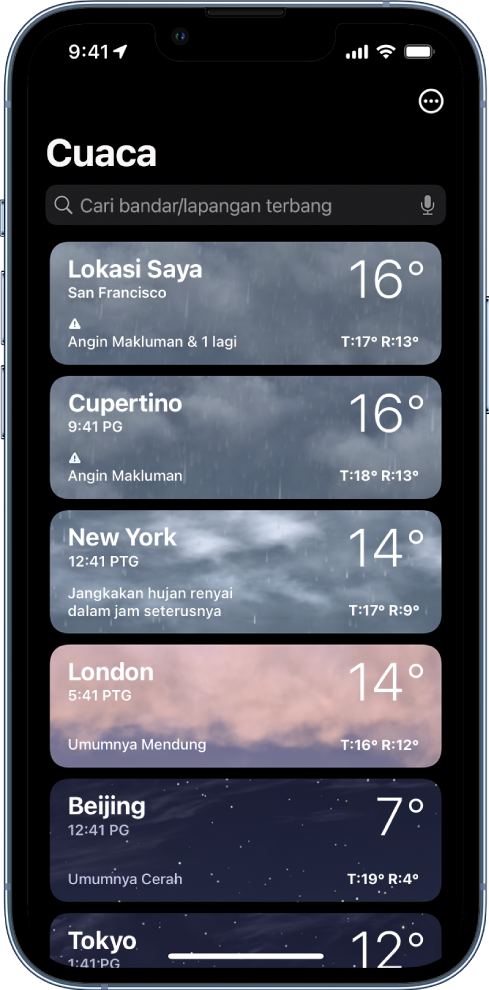 Semak cuaca di lokasi lain pada iPhone - Apple Support (MY)