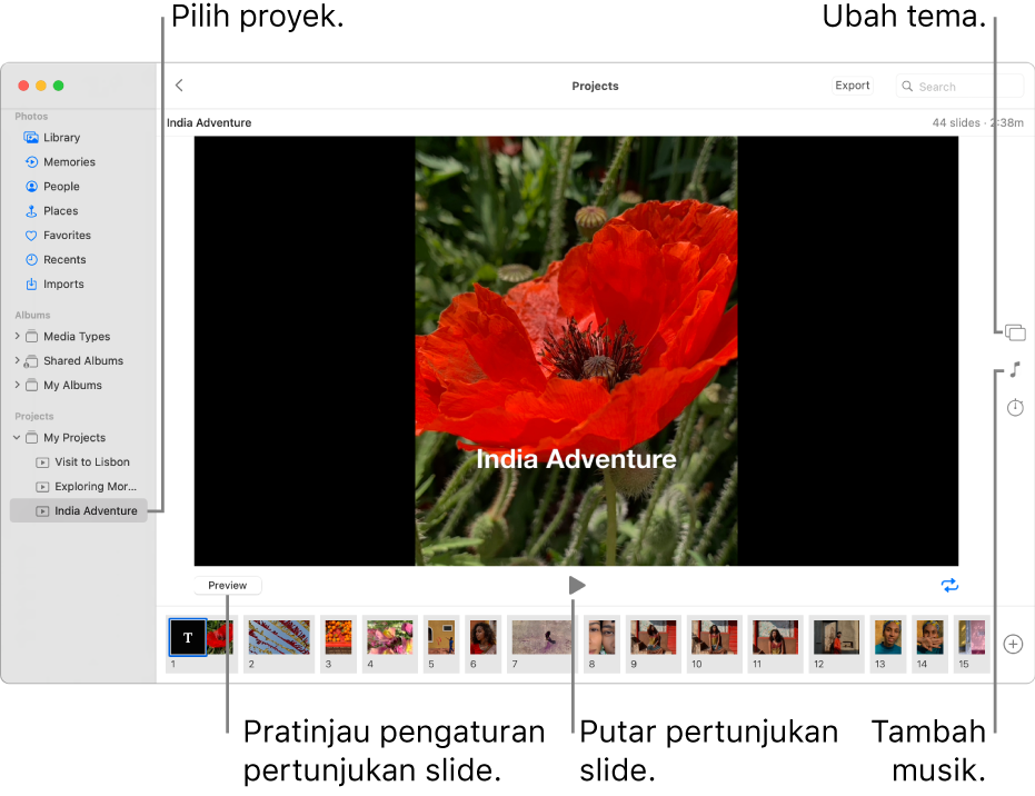 Membuat pertunjukan slide di Foto di Mac - Apple Support (ID)