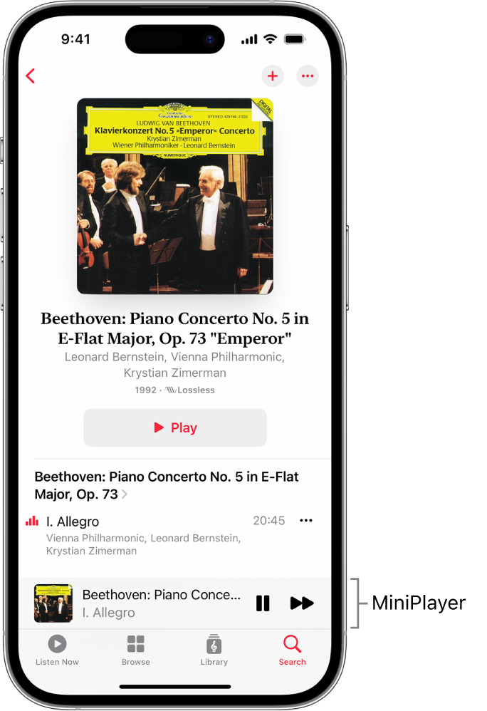 Menggunakan kontrol pemutar musik di Apple Music Classical di iPhone ...