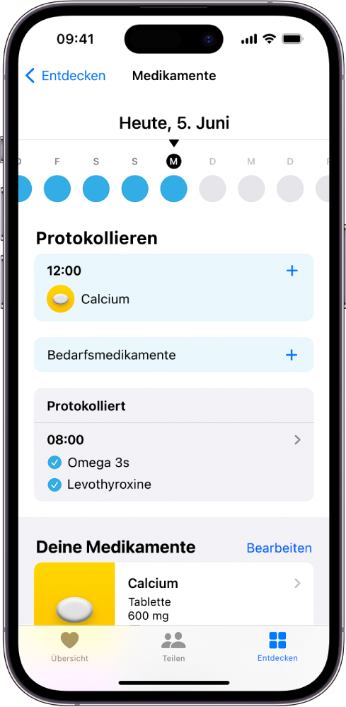 Protokollieren deiner Medikamenteneinnahme in der App „Health“ auf dem ...