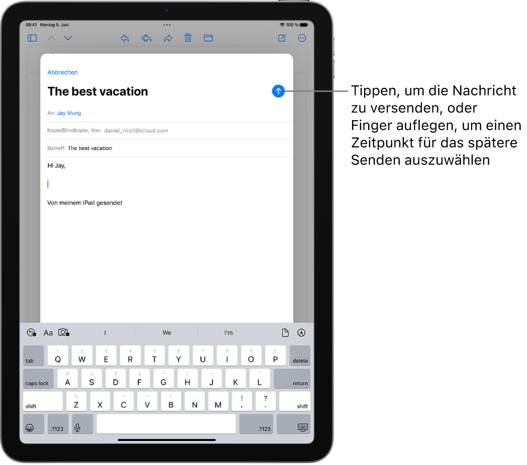Senden von E-Mails in der App „Mail“ auf dem iPad - Apple Support (DE)