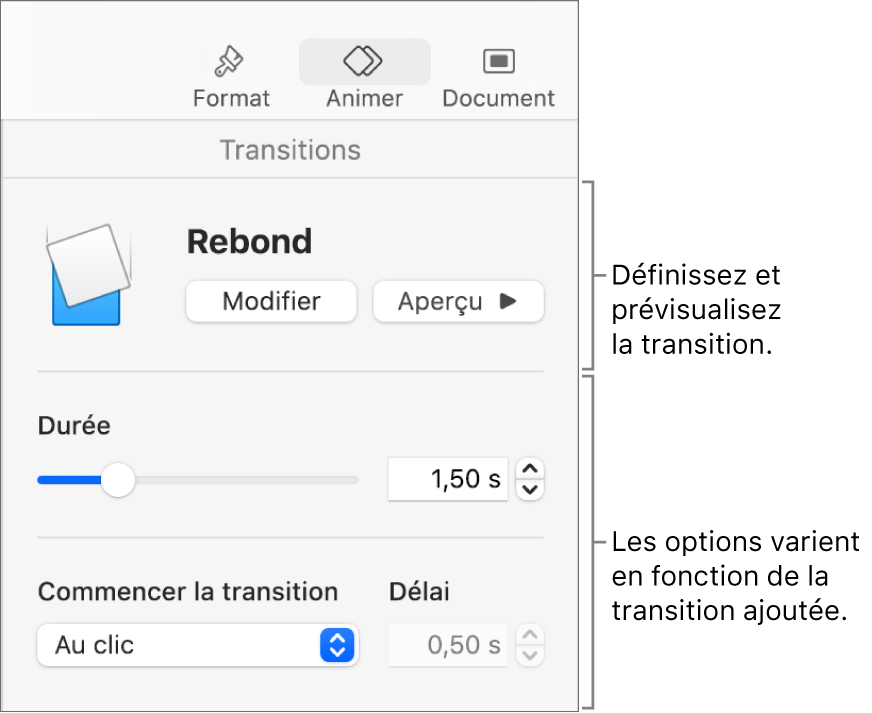Ajouter des transitions entre des diapositives dans Keynote sur Mac ...
