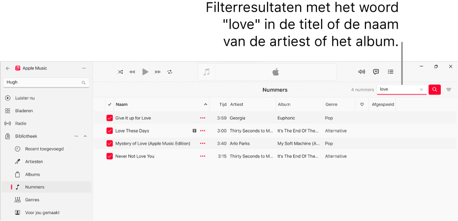 Filters gebruiken om nummers weer te geven in Apple Music in Windows ...