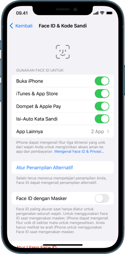 Mengamankan iPhone atau iPad Anda dengan Face ID - Apple Support (ID)