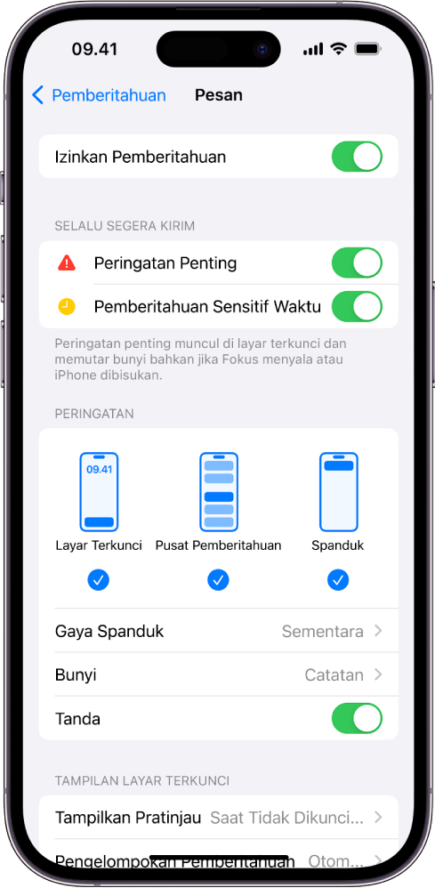 Mengubah pemberitahuan pesan di iPhone - Apple Support (ID)