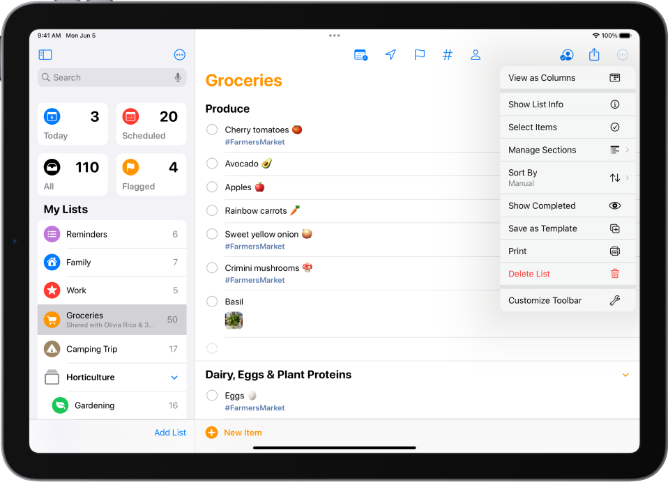 Mengedit dan mengelola daftar di Pengingat di iPad - Apple Support (ID)