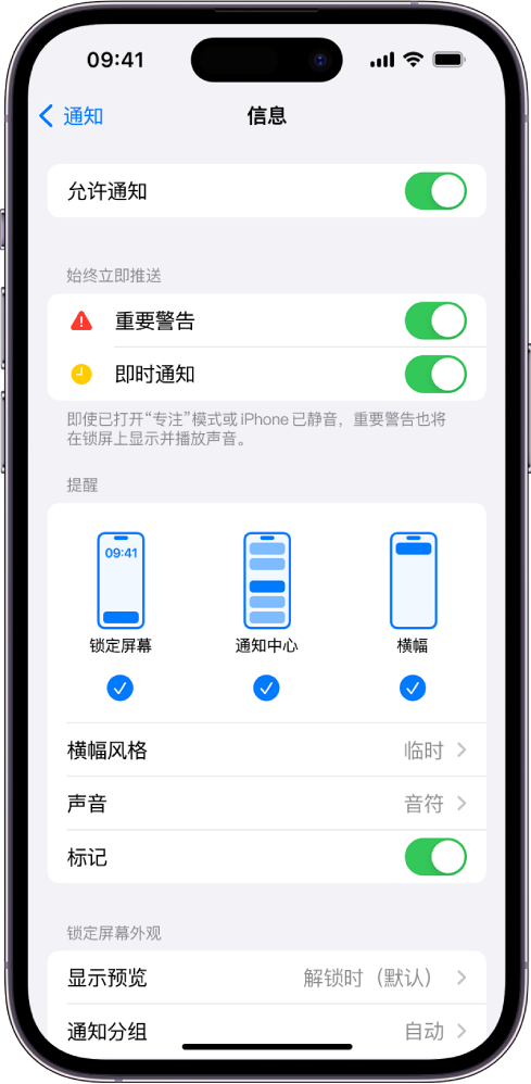 在 iPhone 上更改信息通知 - 官方 Apple 支持 (中国)