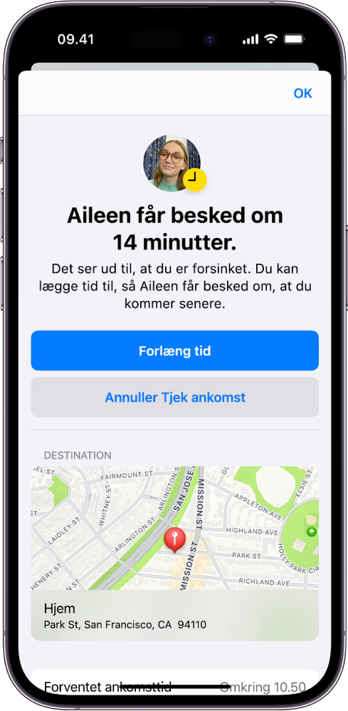 Brug Tjek ankomst på iPhone til at give dine venner besked om, at du er ...