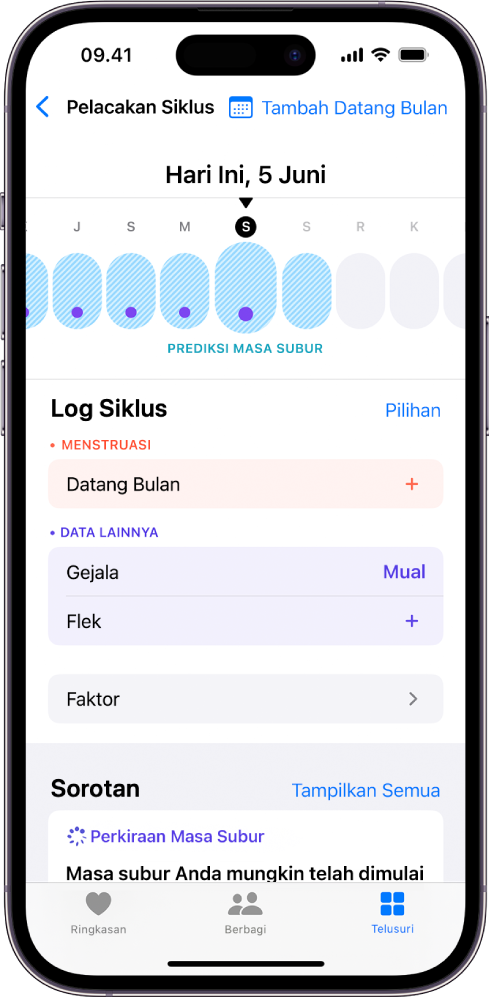 Melihat prediksi dan riwayat siklus menstruasi di Kesehatan di iPhone ...
